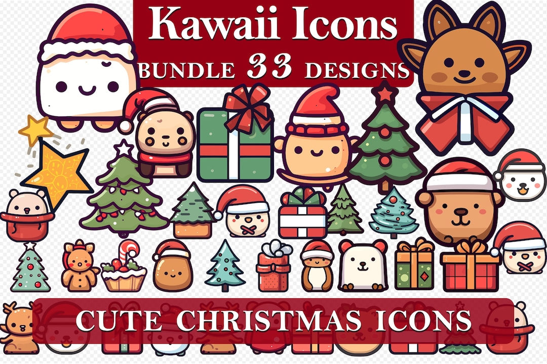 33 Kawaii Christmas Icons, Clipart Bundle (PNG, SVG) - Etsy