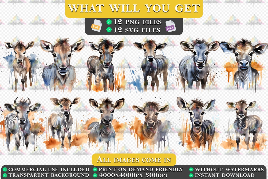 12 Wildebeest Safari Watercolor Clipart Bundle Cute Animal - Etsy