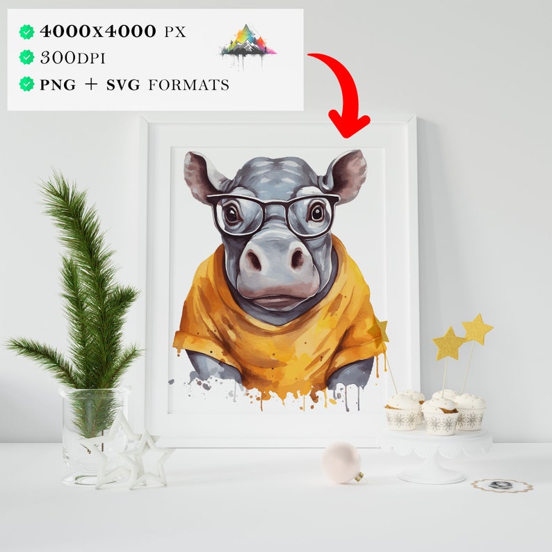 16 Hippo Safari Watercolor Clipart Bundle, Cute Animal, Baby Shower ...