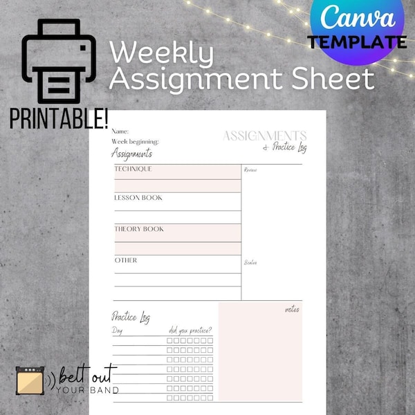 Piano Lesson Assignment Sheet - Etsy