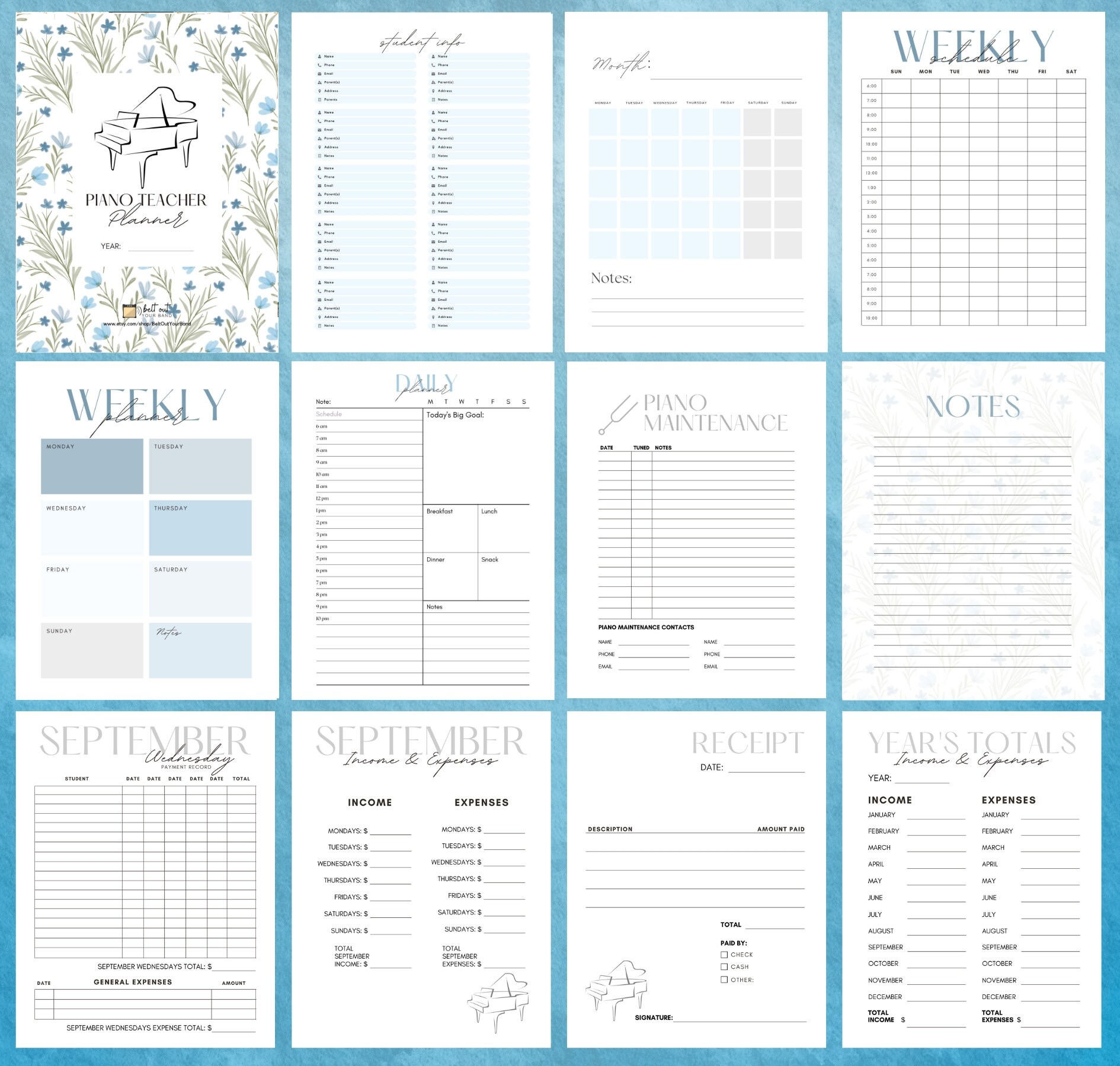 Piano Teacher Printable Planner - Forget Me Not - Etsy