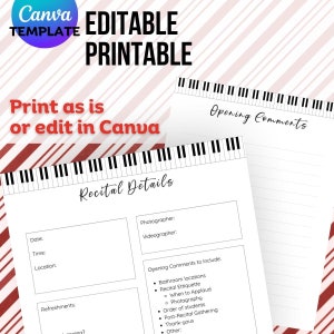 Printable CHRISTMAS Piano Recital Planner - Fully Editable Canva ...