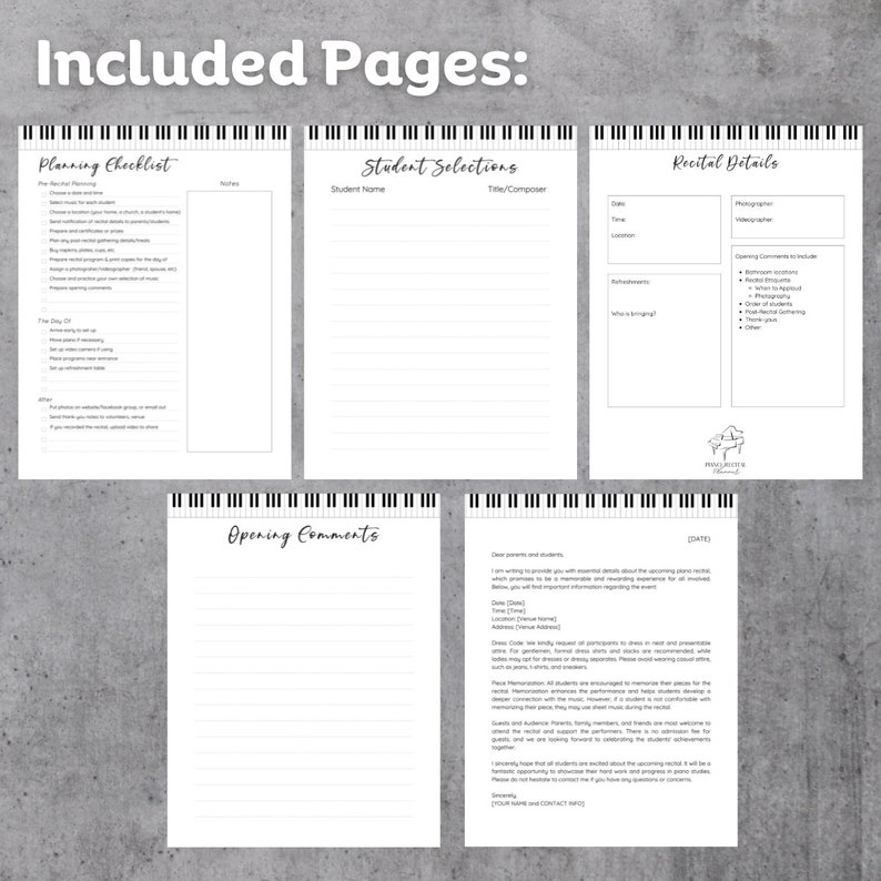 Printable Piano Recital Planner - Editable - Etsy