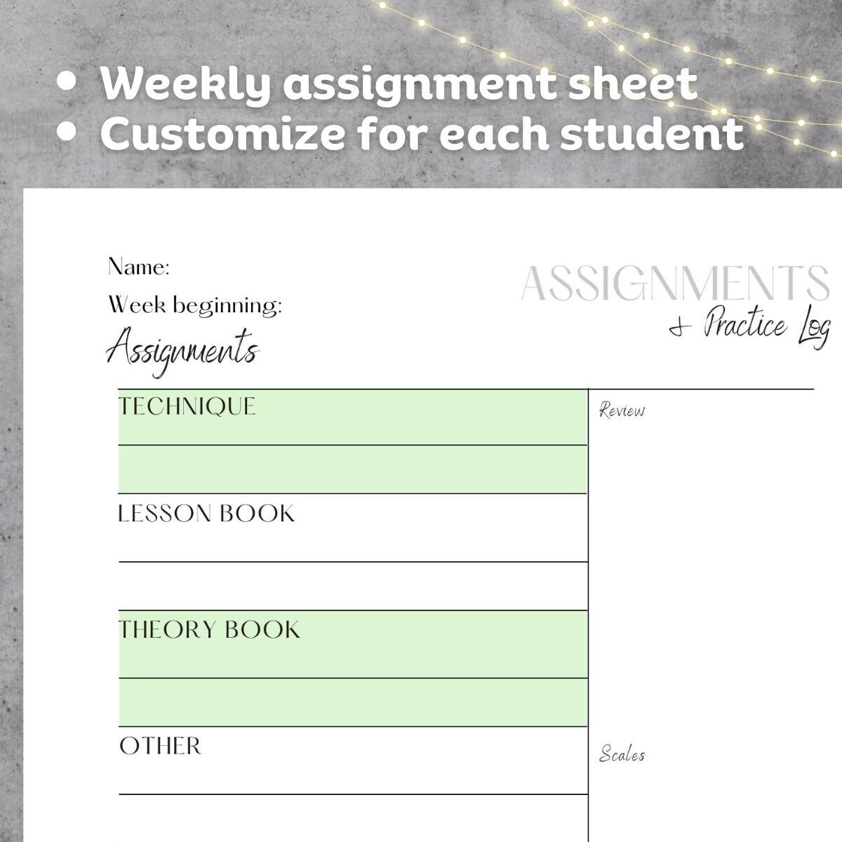 Weekly Piano Lesson Assignment Sheet, Printable, Editable Template ...
