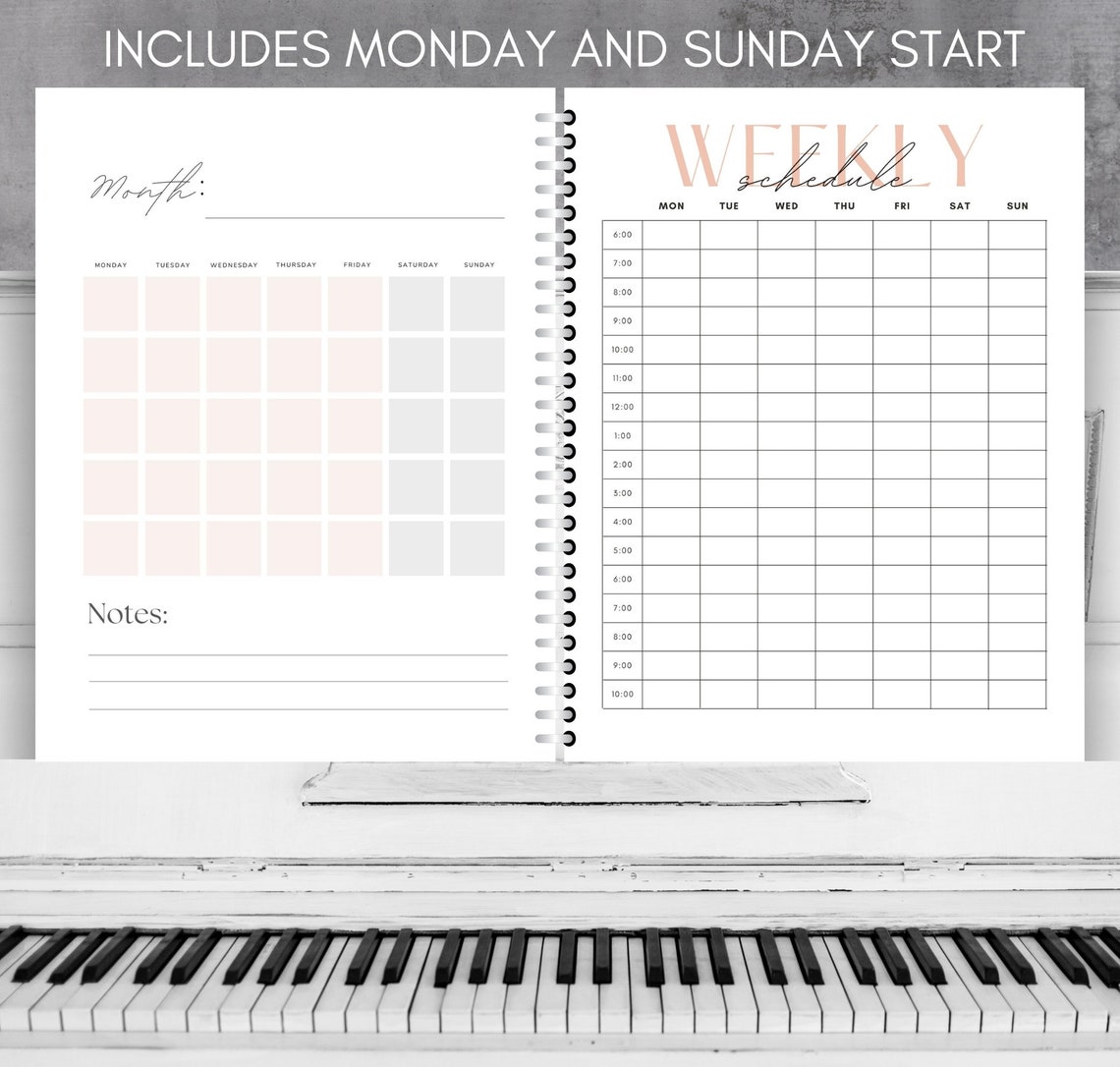 Piano Teacher Printable Planner Pink Floral Daily, Weekly, Monthly ...