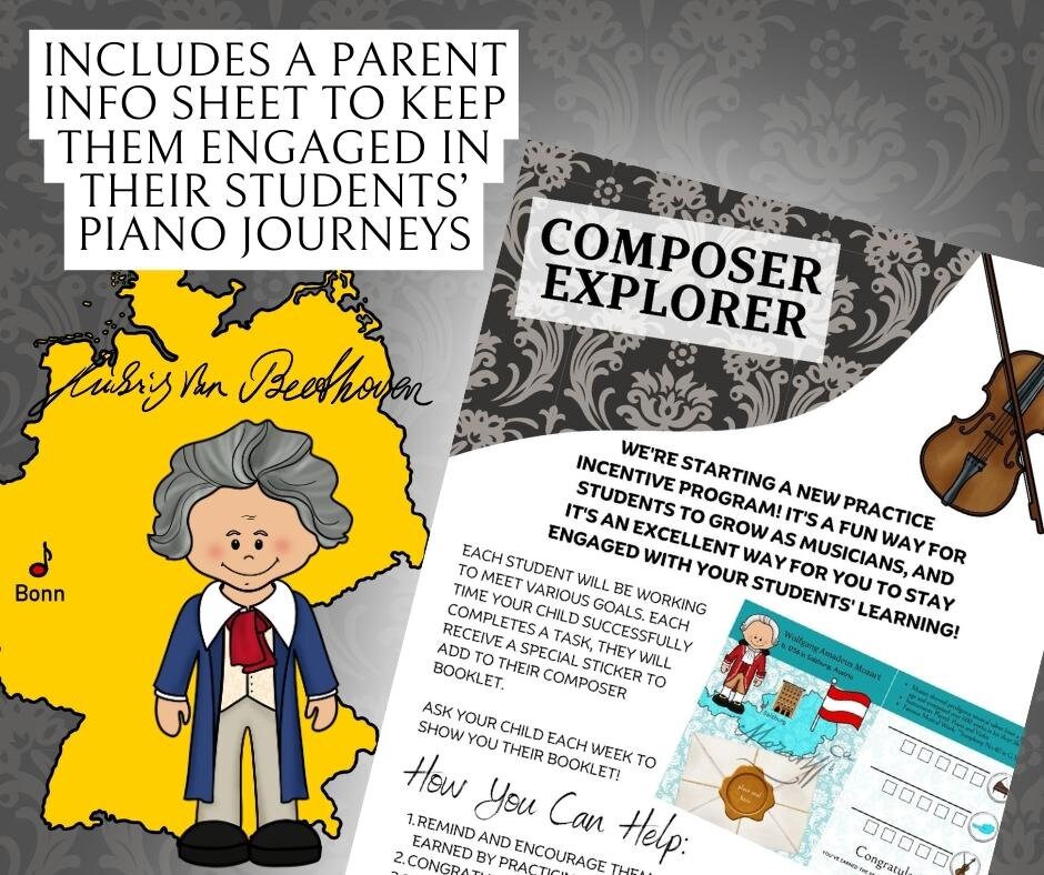 Piano Lesson Practice Incentive Program: Composer Explorer Printable ...
