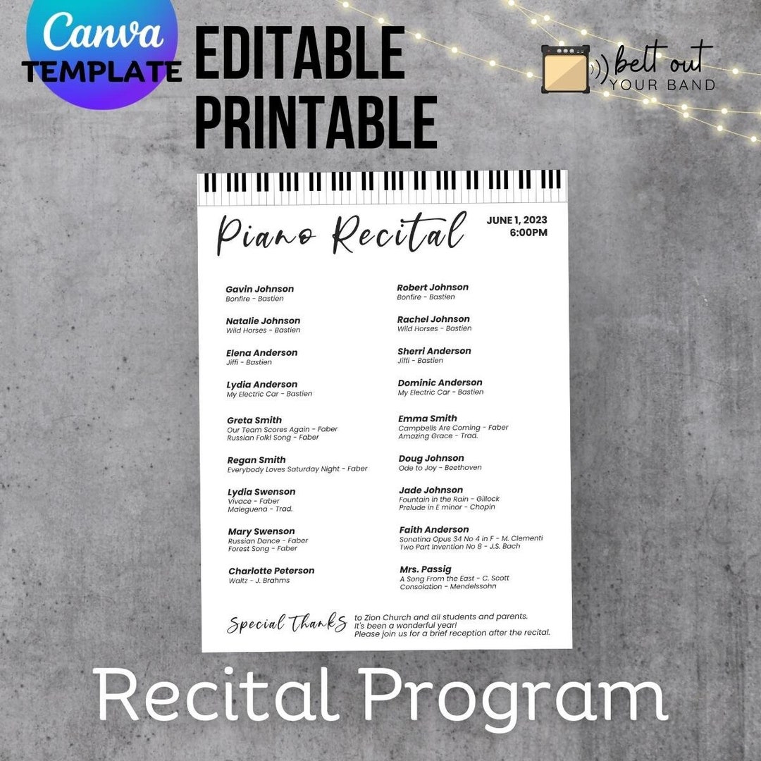 Piano Recital Program - Canva Template - Etsy