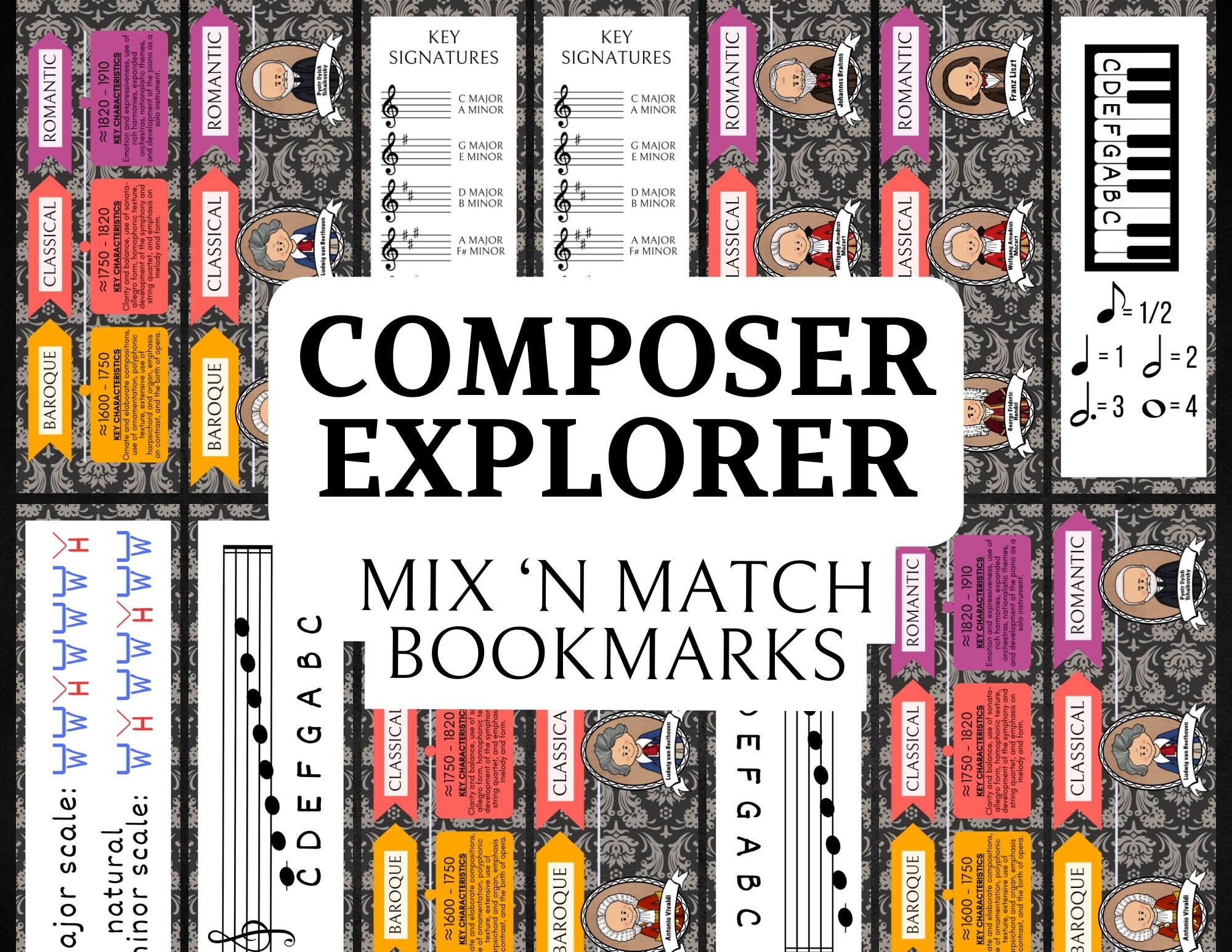 Printable Piano Student Bookmarks - Composer Explorer| Laminate for a ...