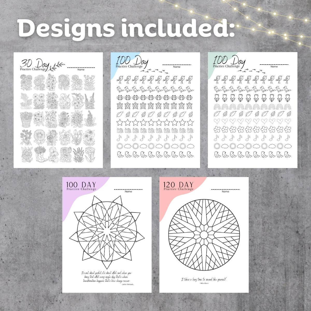 Printable Practice Challenge Sheets - 30, 100, and 120 Day Challenges ...