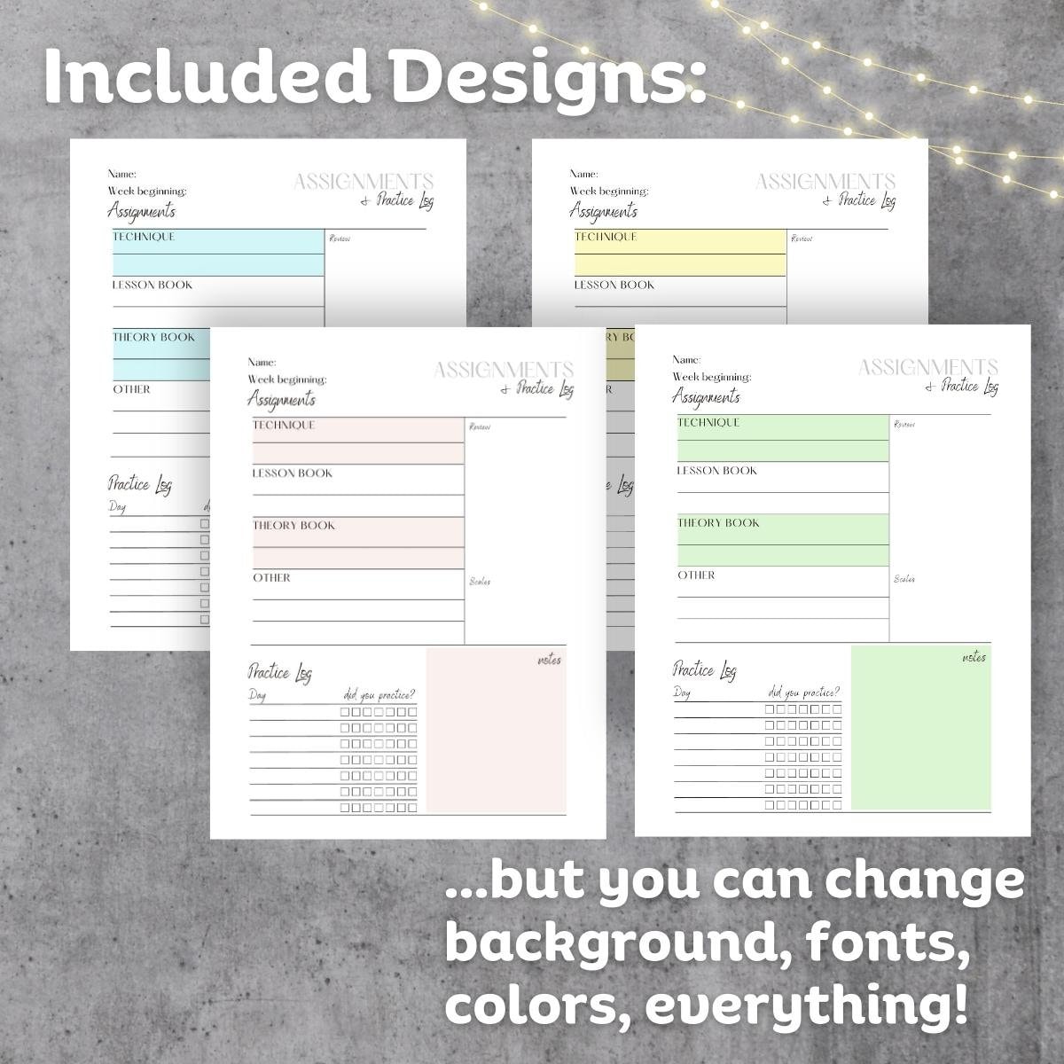 Weekly Piano Lesson Assignment Sheet, Printable, Editable Template ...