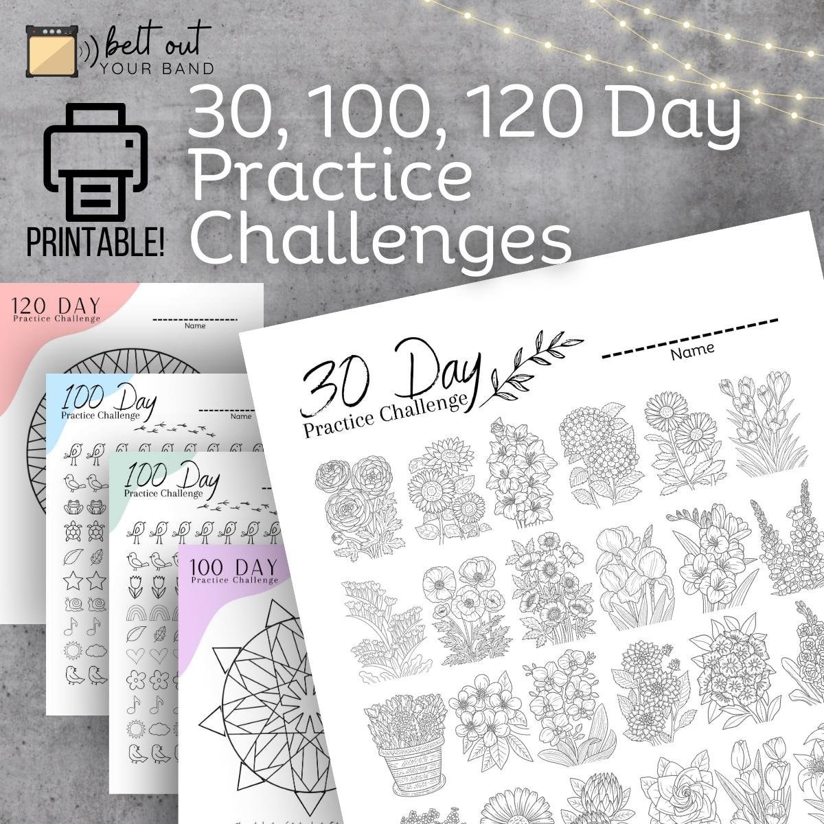 Printable Practice Challenge Sheets - 30, 100, and 120 Day Challenges ...