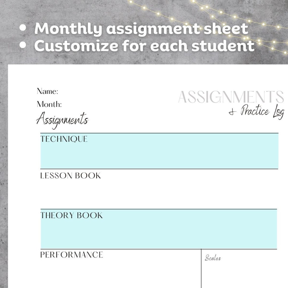 Monthly Piano Lesson Assignment Sheet, Printable, Editable Template ...