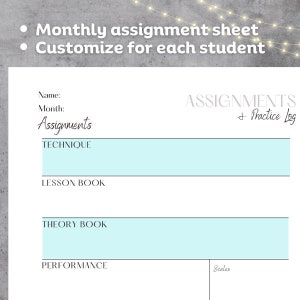 Monthly Piano Lesson Assignment Sheet, Printable, Editable Template ...