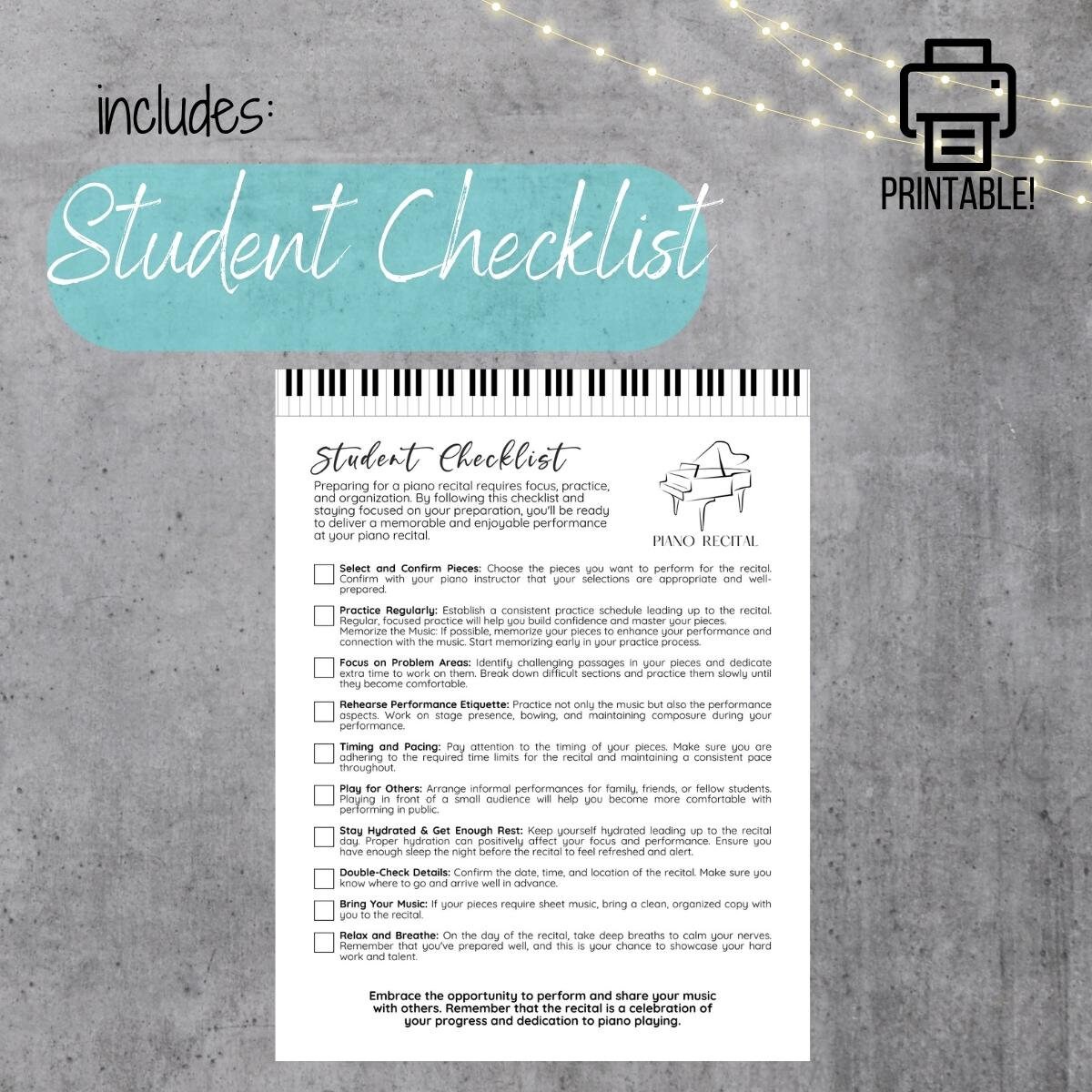 Recital Printable Bundle: Recital Planner, Student Checklist, Program ...
