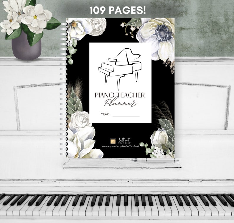 Piano Teacher Printable Planner - Black & White Floral - Etsy