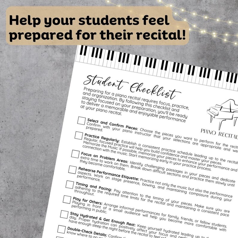Printable Piano Recital Student Checklist - Etsy