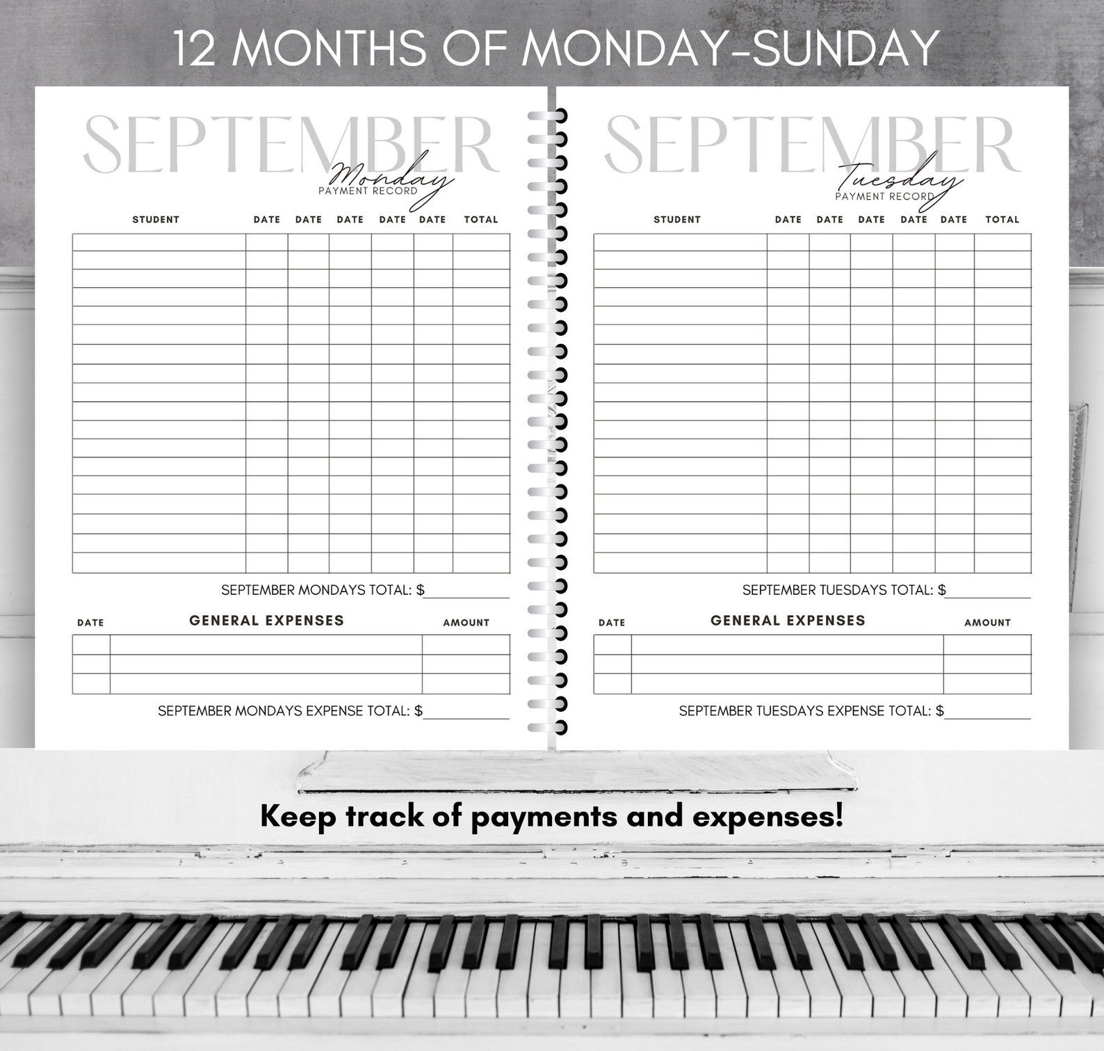 Piano Teacher Printable Planner - Pink Floral | Daily, Weekly, Monthly ...