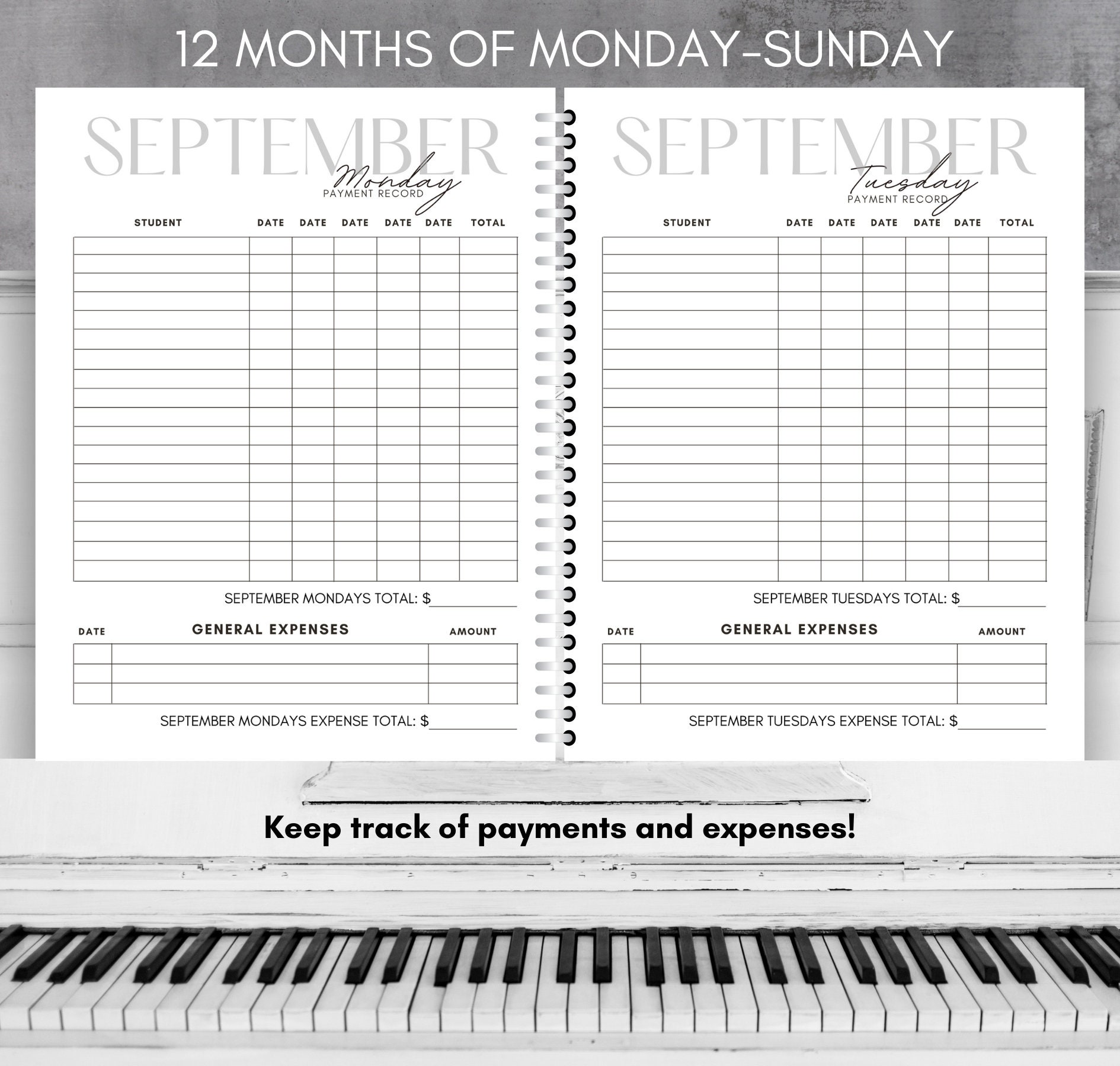 Piano Teacher Printable Planner - Pink Floral | Daily, Weekly, Monthly ...