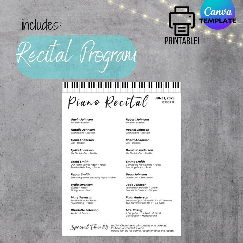 Recital Printable Bundle: Recital Planner, Student Checklist, Program ...