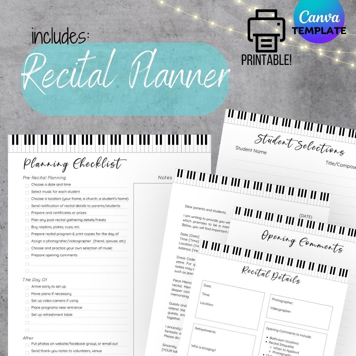 Recital Printable Bundle: Recital Planner, Student Checklist, Program ...