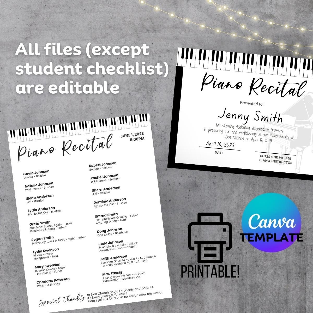 Recital Printable Bundle: Recital Planner, Student Checklist, Program ...
