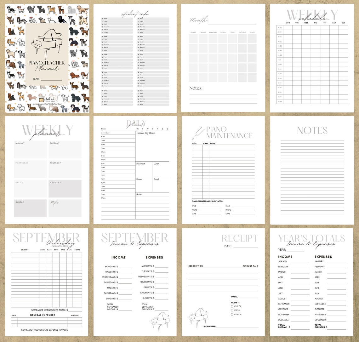 Piano Teacher Printable Planner Pups - Etsy