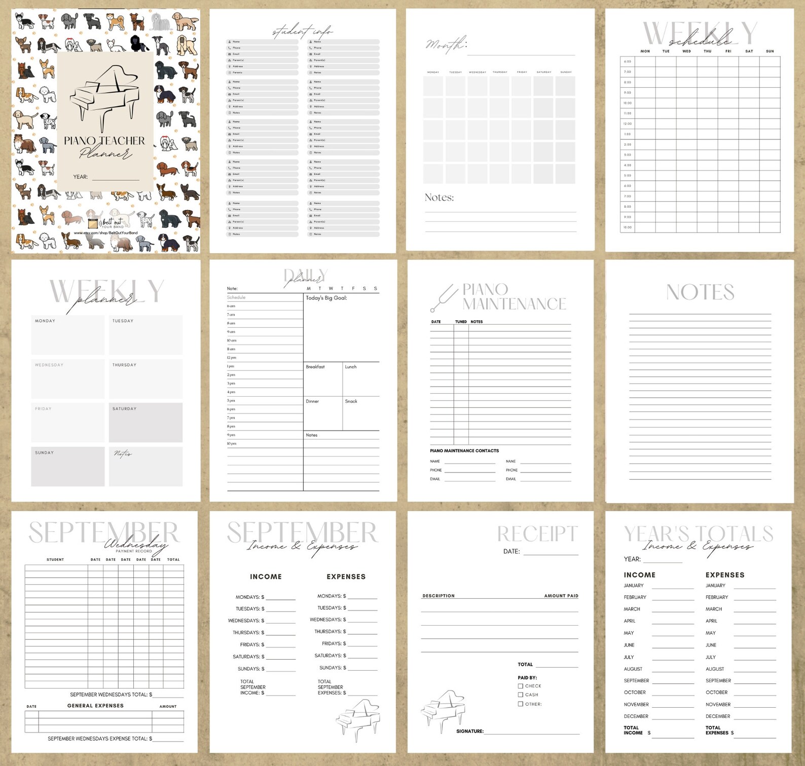 Piano Teacher Printable Planner - Pups - Etsy