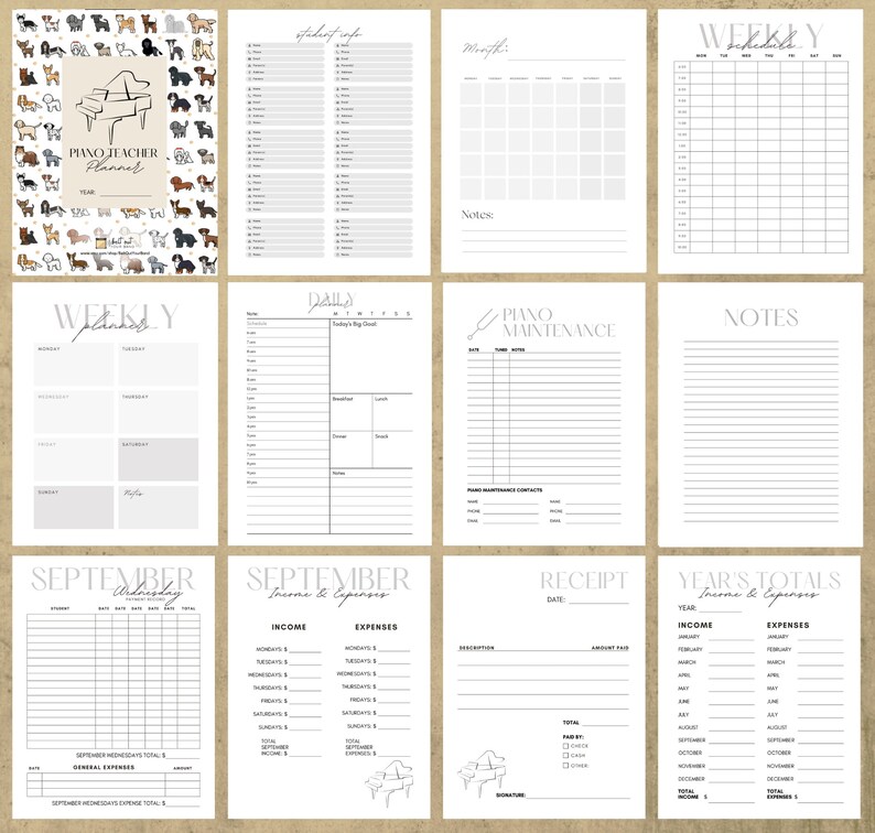 Piano Teacher Printable Planner - Pups - Etsy