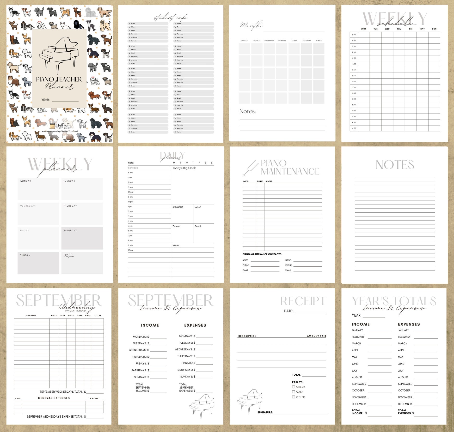 Piano Teacher Printable Planner - Pups - Etsy