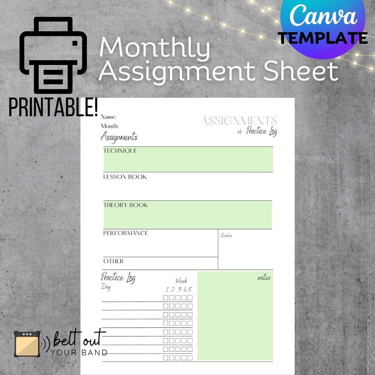 Monthly Piano Lesson Assignment Sheet, Printable, Editable Template ...