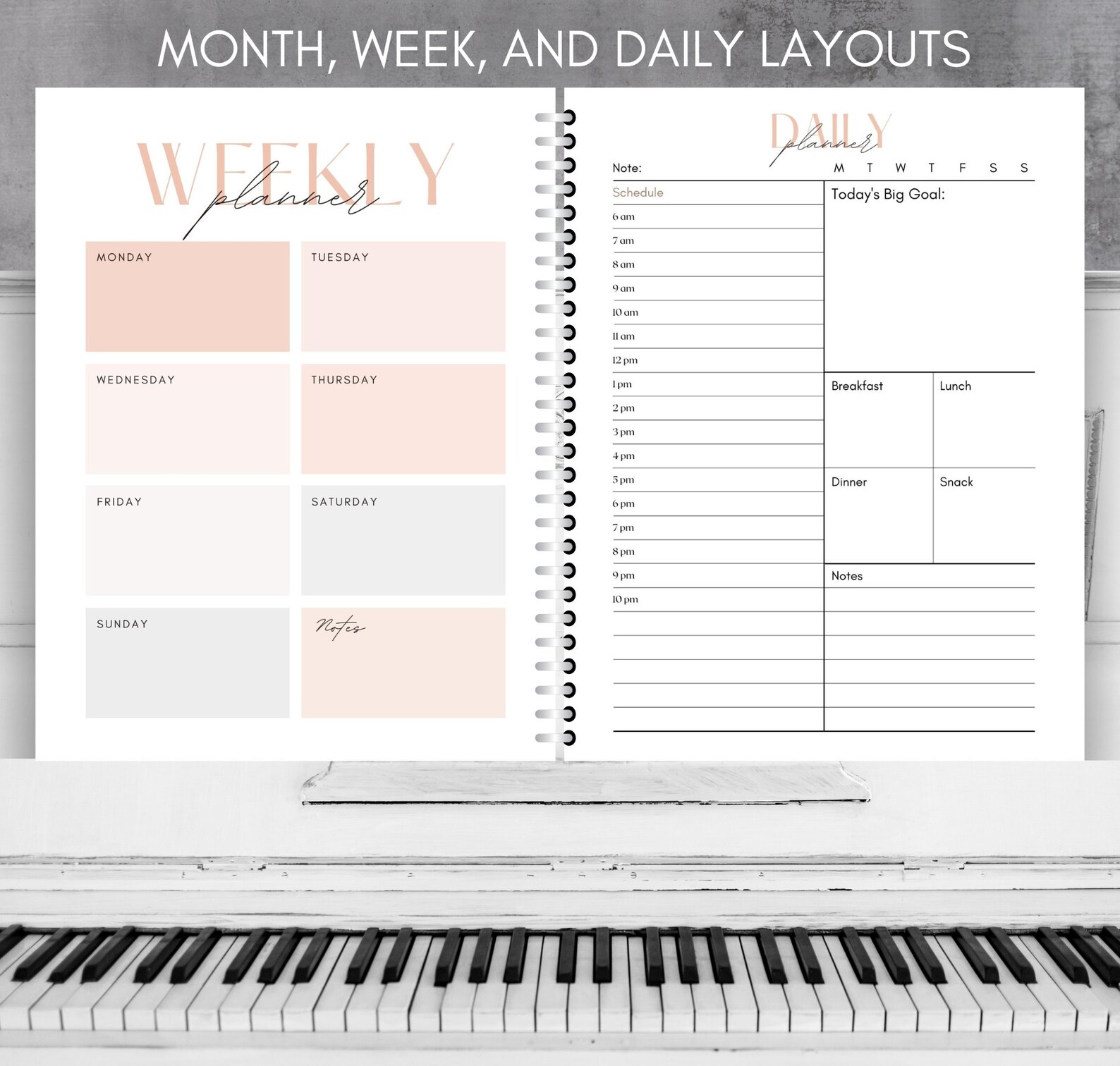 Piano Teacher Printable Planner Pink Floral Daily, Weekly, Monthly ...