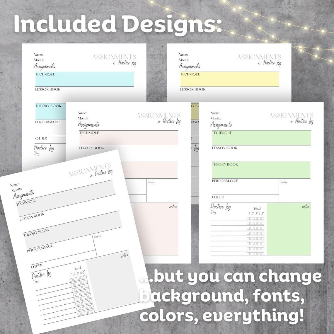 Monthly Piano Lesson Assignment Sheet, Printable, Editable Template ...