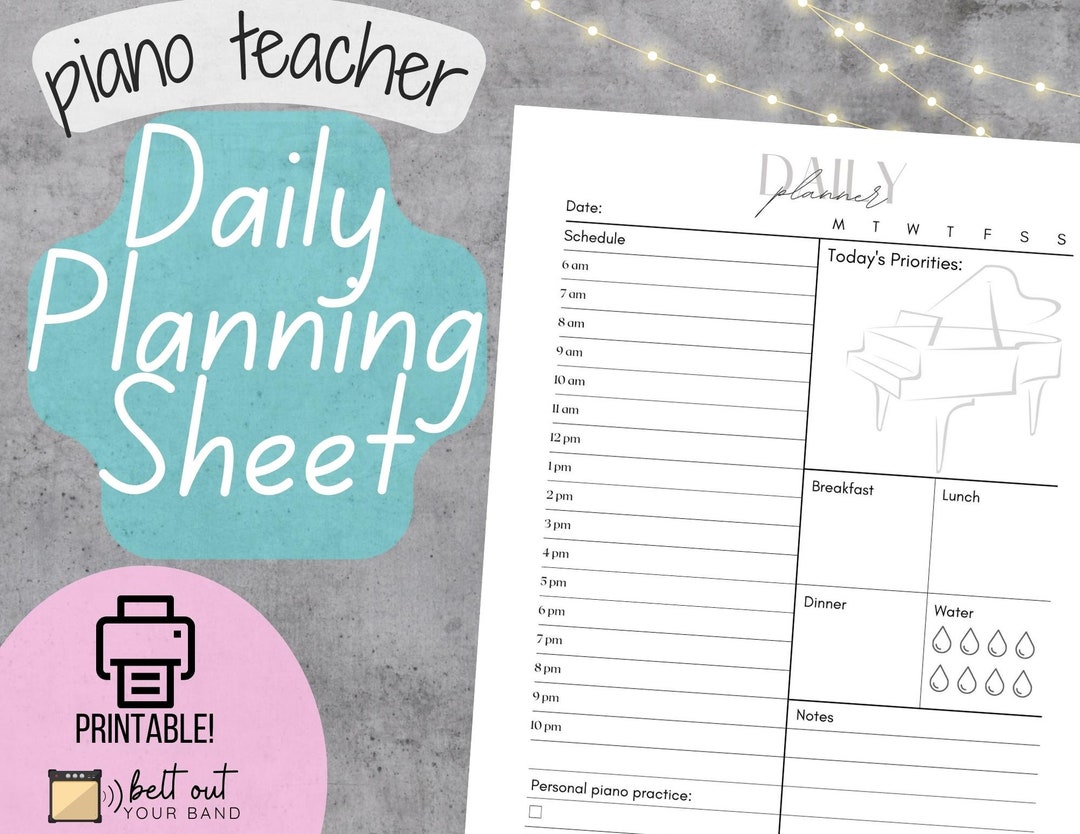 Daily Planning Sheet for Piano Teachers - Printable - Etsy