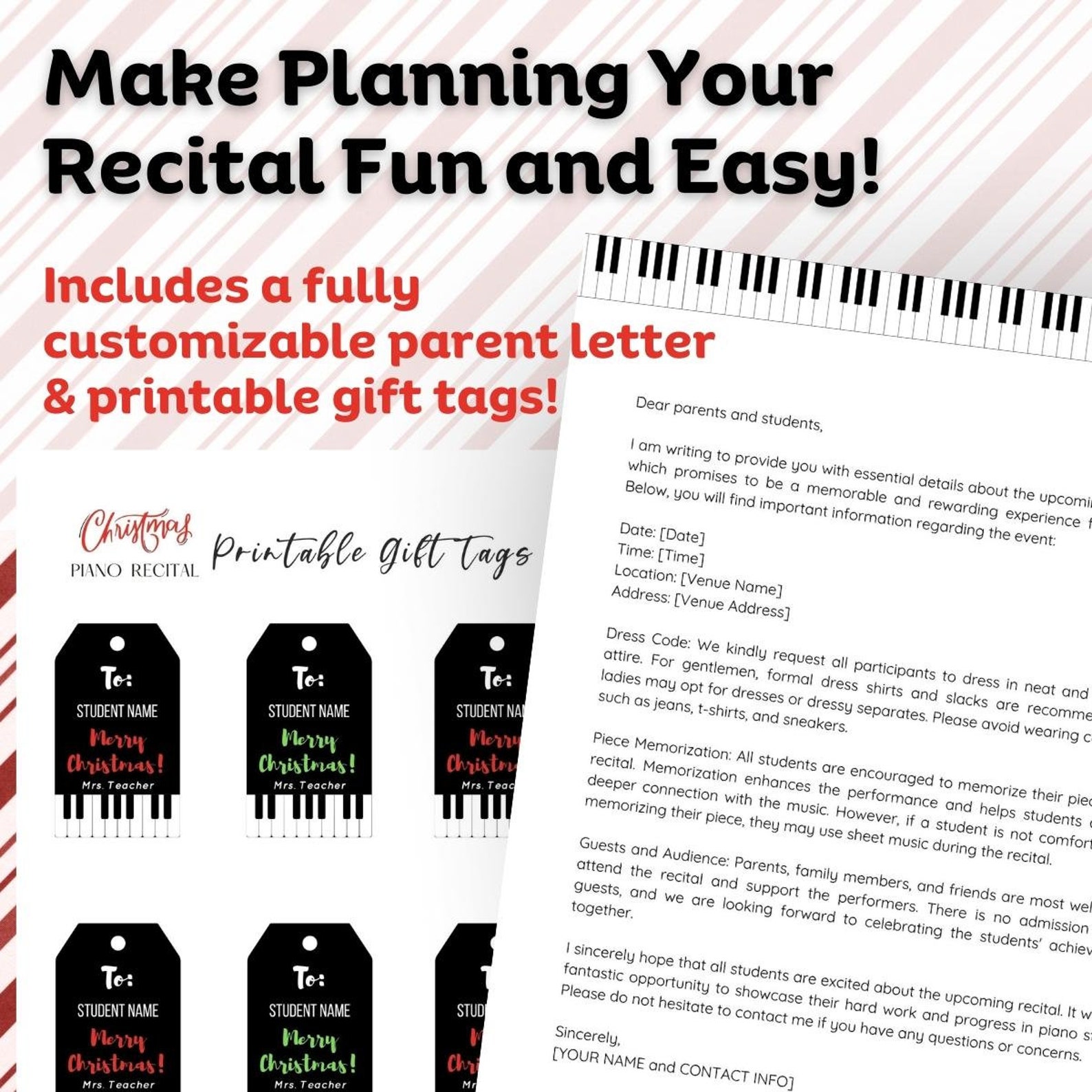 Printable CHRISTMAS Piano Recital Planner - Fully Editable Canva ...