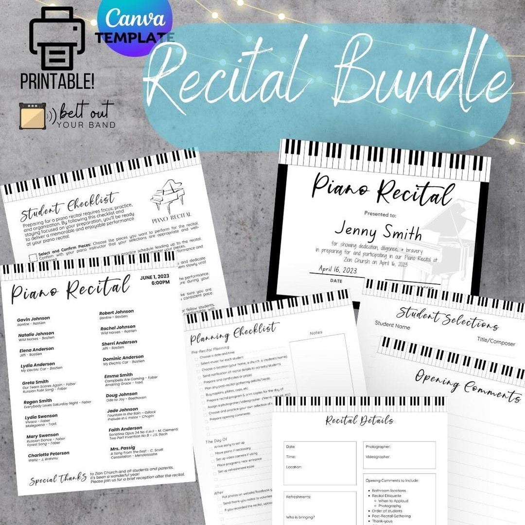 Recital Printable Bundle: Recital Planner, Student Checklist, Program ...