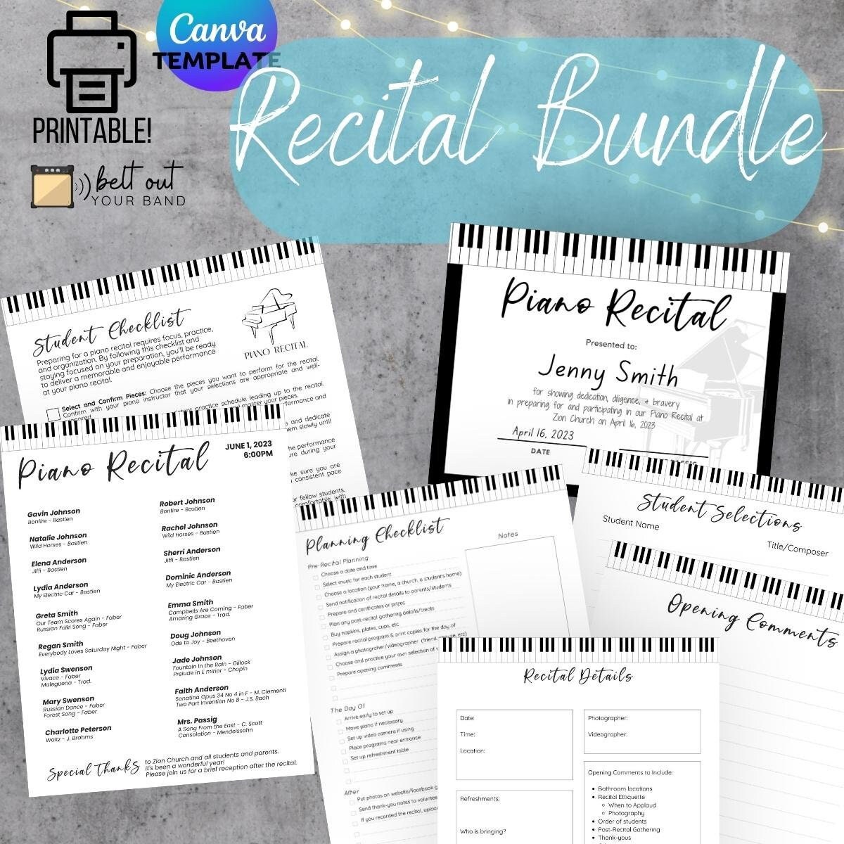 Recital Printable Bundle: Recital Planner, Student Checklist, Program ...