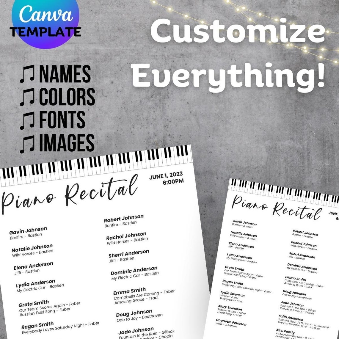 Piano Recital Program - Canva Template - Etsy