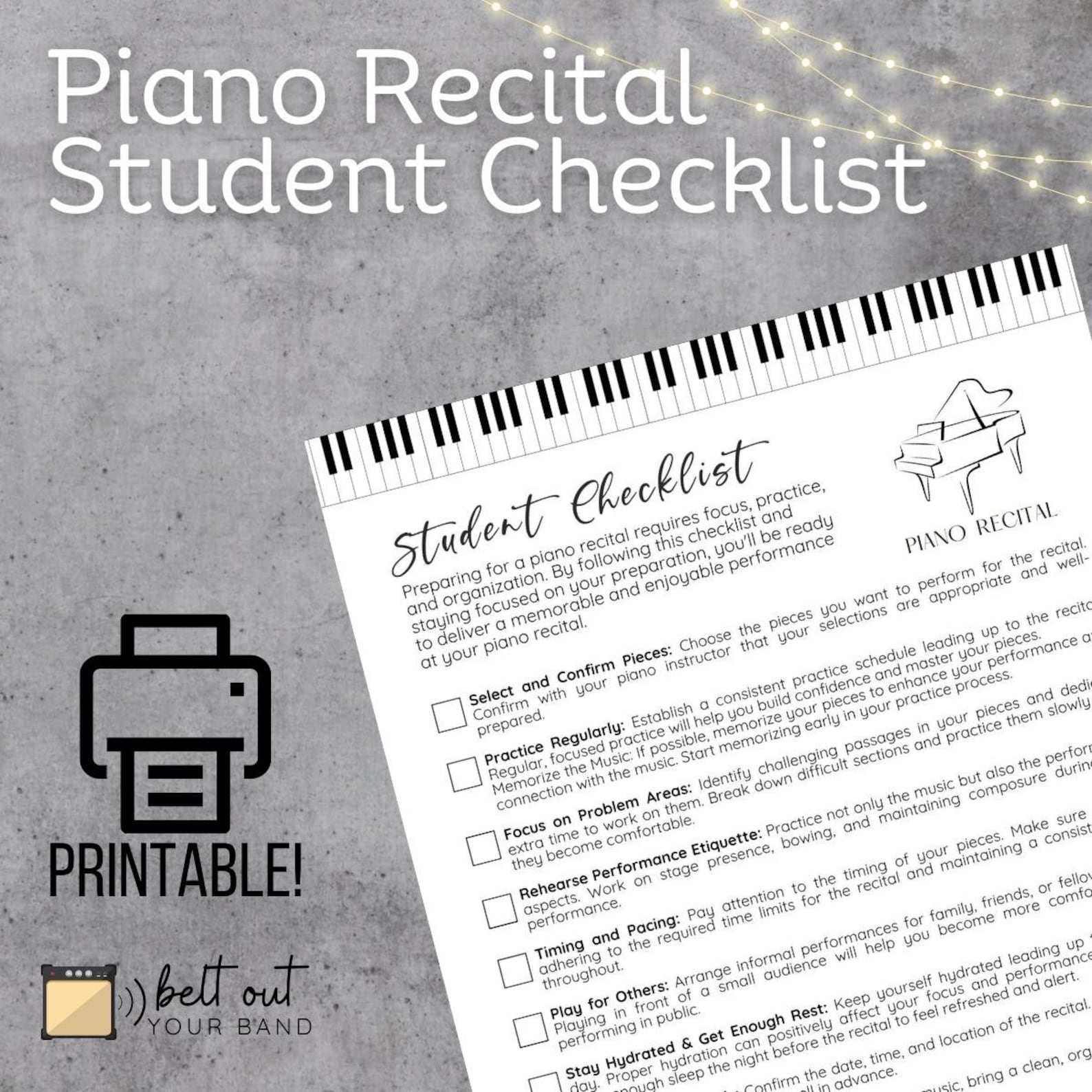 Printable Piano Recital Student Checklist - Etsy