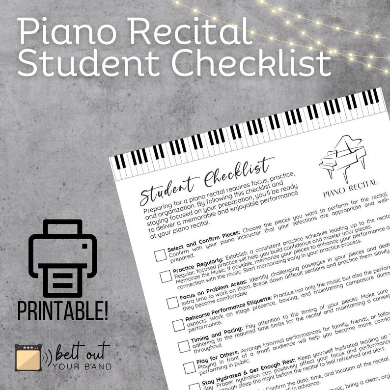 Printable Piano Recital Student Checklist - Etsy