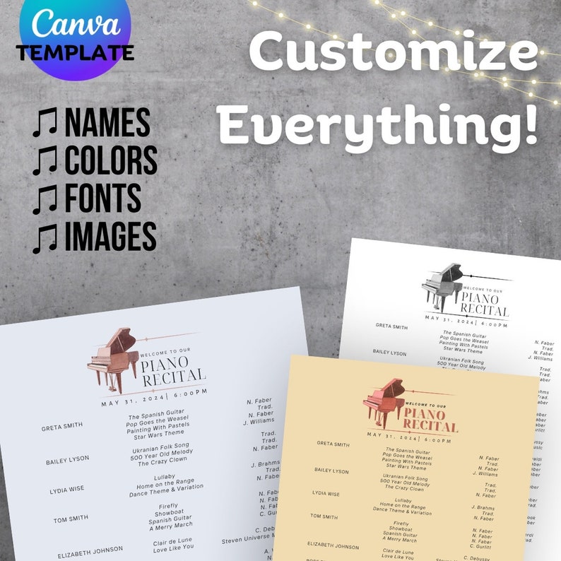 Grand Piano Recital Program - Canva Template - Etsy