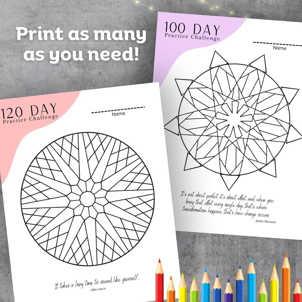 Printable Practice Challenge Sheets - 30, 100, and 120 Day Challenges ...