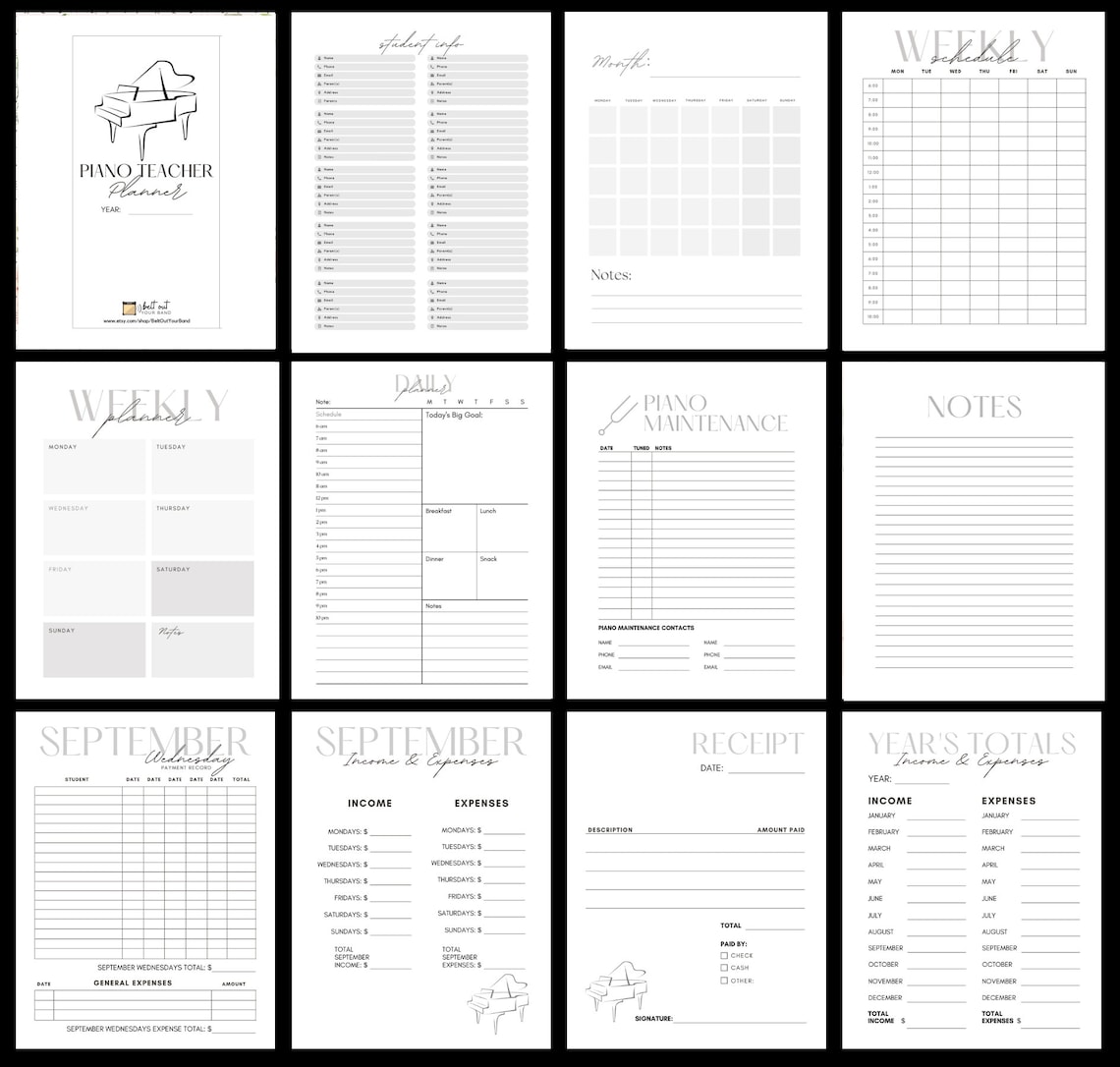 Piano Teacher Printable Planner Minimalist - Etsy