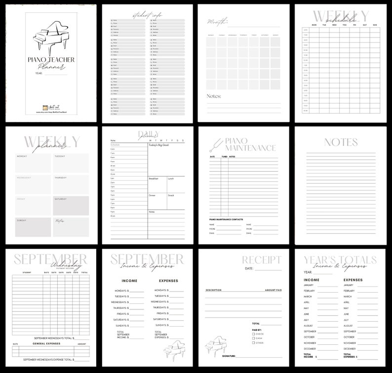 Piano Teacher Printable Planner - Minimalist - Etsy