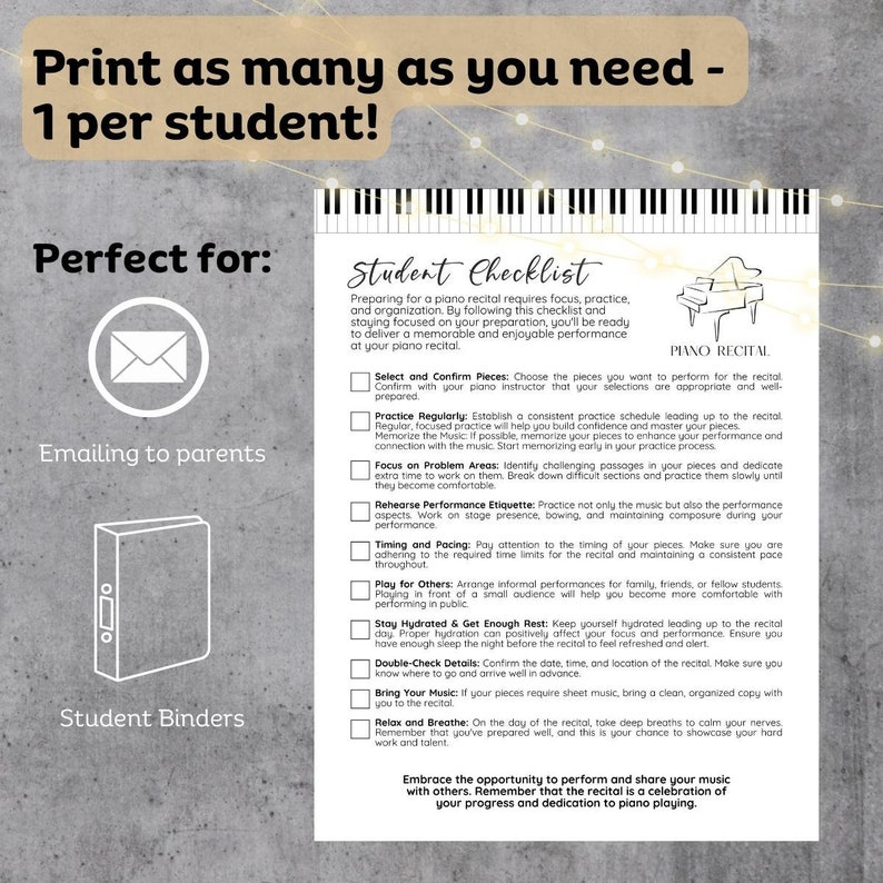 Printable Piano Recital Student Checklist - Etsy