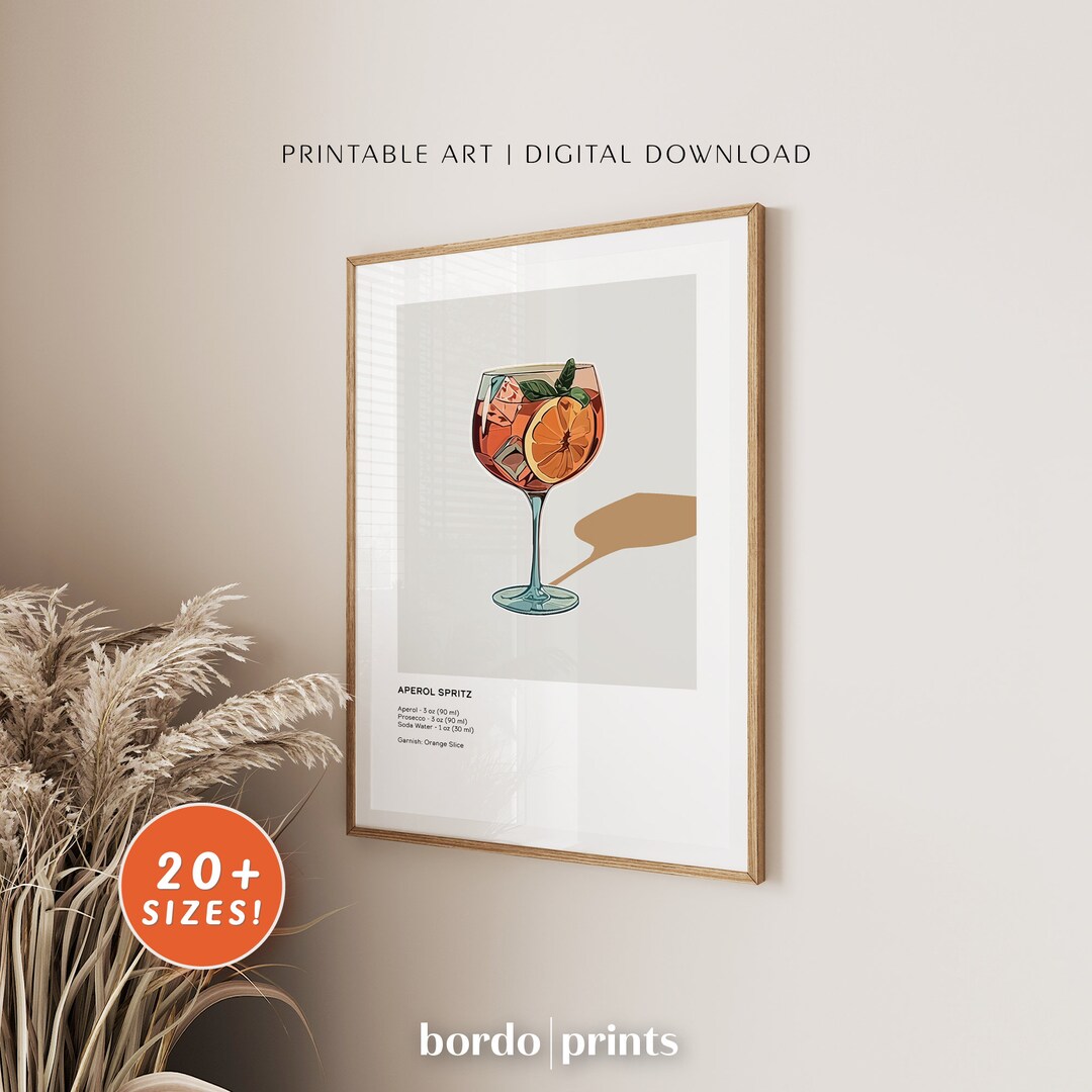 Aperol Spritz Cocktail Print | Signature Drink Sign Recipe Poster | Mid ...