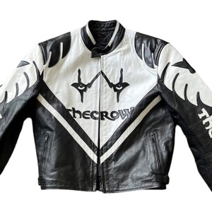 70s THE CROW Halloween Cafe Racer Black & White Streetwear Style Biker ...