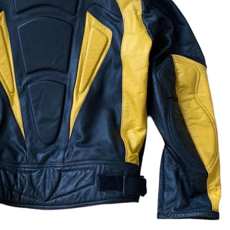 70s Cafe Racer Motorcycle Jacket Black & Yellow Streetwear Moto Biker ...