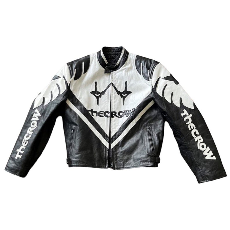 70s THE CROW Halloween Cafe Racer Black & White Streetwear Style Biker ...
