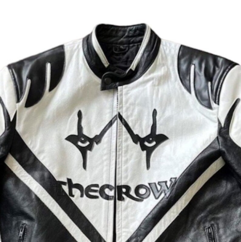70s THE CROW Halloween Cafe Racer Black & White Streetwear Style Biker ...