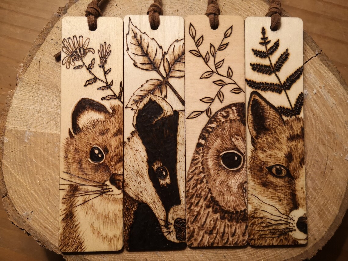 Woodland Animal Wooden Bookmark Badger Fox Stoat Owl - Etsy UK